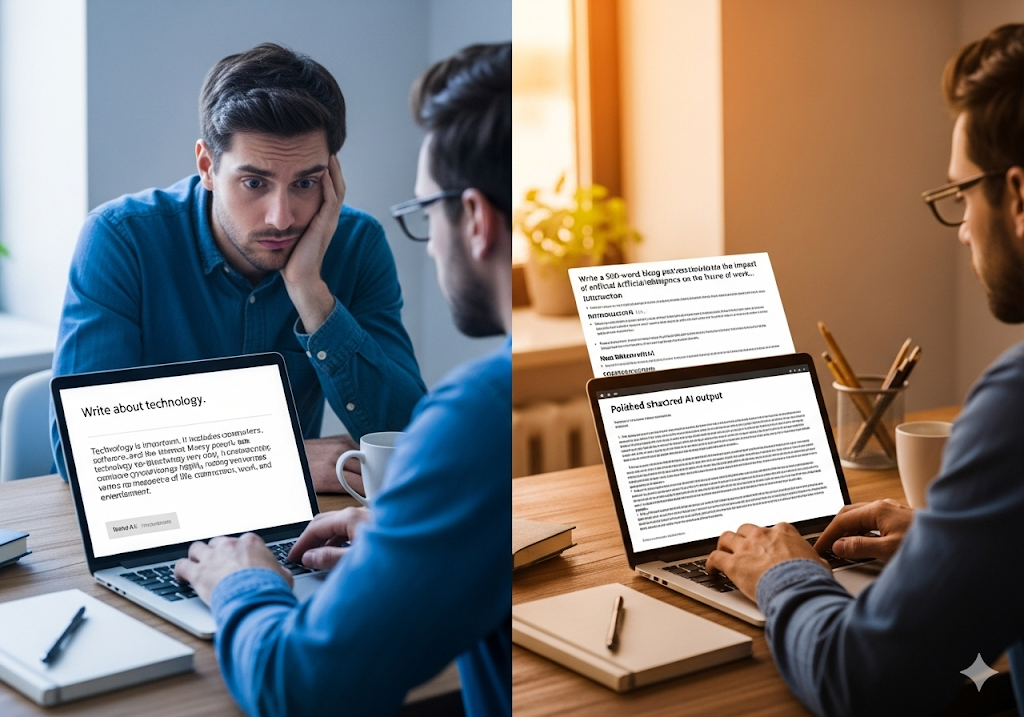 Before and after examples of AI prompts showing clear versus unclear ...